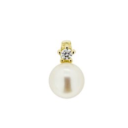 OROLINO Kettenanhänger 585 Gold mit Brillant 0,03ct. + Perle 5,5-6mm, gelb