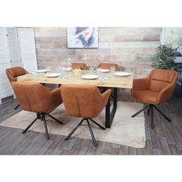 6er-Set Esszimmerstuhl MCW-K33, K&uuml;chenstuhl Stuhl, drehbar Auto-Position, Stoff MVG ~ Wildleder-Optik braun