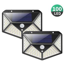 Solarleuchte für den Außenbereich, leistungsstarke Version, 2 Stück, 100 LEDs, 2200 mAh, wasserdicht, 270.180 Bewegungssensor, Solar-Spot-Licht,