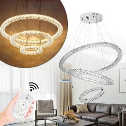 96W Moderne Kristall led Design, Kreative Kronleuchter Hängelampe für Schlafzimmer Wohnzimmer Esszimmer (3 Ring , Dimmbar, 96W) - Aufun
