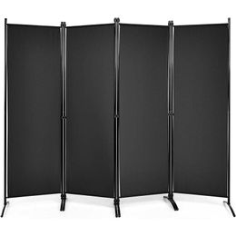 Costway - Raumteiler 220 x 173 cm Paravent, Trennwand, Klappbare Sichtschutz, Metallrahmen, 4-teilig Schwarz