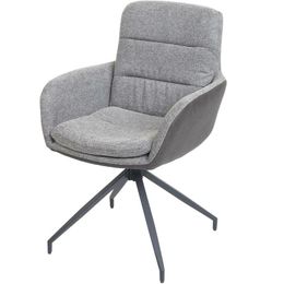 Esszimmerstuhl HHG 655, Küchenstuhl Lehnstuhl Stuhl, drehbar Auto-Position, Stoff/Textil grau-dunkelgrau - grey