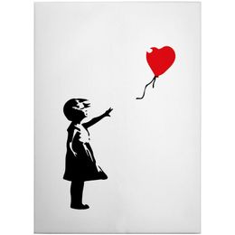 Leinwandbild Kunst 70 x 50 cm - Wandbild Schwarz Rot - Keilrahmen Herz Mädchen Wohnzimmerdeko Wanddeko Wandgemälde - Blau