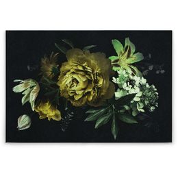 Leinwandbild Blumen 60 x 90 cm - Wandbild Gelb Schwarz - Keilrahmen Floral Wohnzimmerdeko Wanddeko Wandgemälde - Gelb, Schwarz