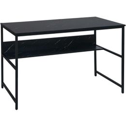Schreibtisch HHG 649, Bürotisch Computertisch Arbeitstisch Ablage, Metall mdf 120x60cm Marmor-Optik schwarz - black