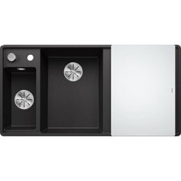 Blanco - Silgranit Spülbecken mit Glasschneidbrett, Axia iii 6 s-f, Black Edition Schwarz 99 x 50 cm, Hauptbecken links - schwarz