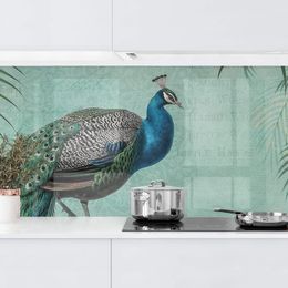 Küchenrückwand Shabby Chic Collage - Edler Pfau