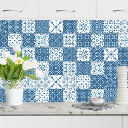 Küchenrückwand Fliesenoptik Fliesen Mustermix Blau Weiß