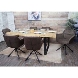 6er-Set Esszimmerstuhl MCW-K33, Küchenstuhl Stuhl, drehbar Auto-Position, Stoff/Textil ~ Kunstleder, braun-dunkelbraun