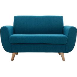 Miliboo Skandinavisches 2-Sitzer-Sofa in Entenblau aus massivem Hevea pure - Entenblau