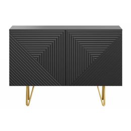 Miliboo Design-Sideboard schwarz und goldfarbenes Metall 2-türig L107 cm ozen - Schwarz