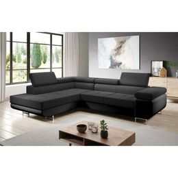 Furnix - Zante Eckcouch L-Form Sofa Schlafsofa Couch Schlaffunktion MA1100-OR100 Schwarz-Leder Schwarz