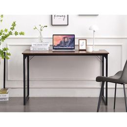 Schreibtisch Dlosch, linearer Schreibtisch, Mehrzweck-Büroschreibtisch, fester platzsparender Schreibtisch, 58x128h75 cm, Walnuss und Schwarz - Dmora