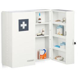 Medizinschrank, abschließbar, 11 Fächer, Stahl, hbt: 53 x 53 x 21,5 cm, Doppeltür, Medikamentenschrank, weiß - Relaxdays