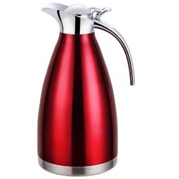 Cheffinger - Thermoskanne 2L Isolierkanne Teekanne Thermosflasche Kaffeekanne Silber