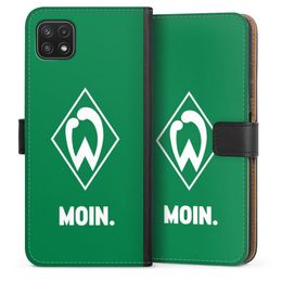 DeinDesign Galaxy A22 5G Handy Klapph&uuml;lle Handyh&uuml;lle aus Kunst Leder schwarz Flip Case Moin Official Licensed Product Sv Werder Bremen Sideflip mit langer Lasche