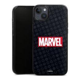 DeinDesign iPhone 14 Plus Handy Silikon H&uuml;lle Case schwarz Handyh&uuml;lle Logo Marvel Comic