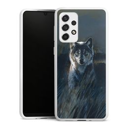 DeinDesign Galaxy A33 5G Handy Silikon H&uuml;lle Case wei&szlig; Handyh&uuml;lle Nature Painting Wolf Silikon Case
