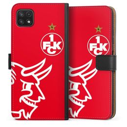 DeinDesign Galaxy A22 5G Handy Klapph&uuml;lle Handyh&uuml;lle aus Kunst Leder schwarz Flip Case Devil Star 1. Fc Kaiserslautern Sideflip mit langer Lasche