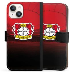 DeinDesign iPhone 14 Handy Klapph&uuml;lle Handyh&uuml;lle aus Kunst Leder schwarz Flip Case Bayer 04 Leverkusen Official Licensed Product Stadium Sideflip mit Lasche