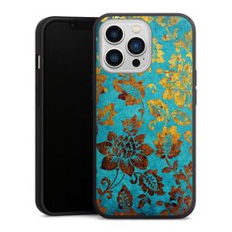 DeinDesign iPhone 13 Pro Handy Premium Silikon H&uuml;lle Handyh&uuml;lle schwarz Case Flowers Vintage Ornament Silikon Premium Case