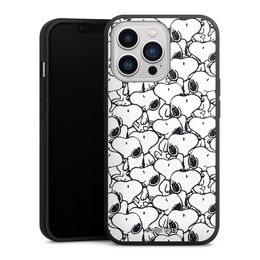 DeinDesign iPhone 13 Pro Handy Premium Silikon H&uuml;lle Handyh&uuml;lle schwarz Case Peanuts Snoopy Muster Silikon Premium Case