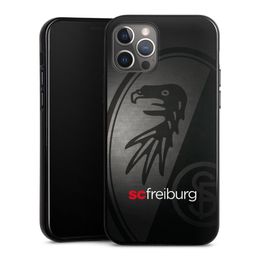 DeinDesign iPhone 12 Pro Handy Silikon H&uuml;lle Case schwarz Handyh&uuml;lle Sc Freiburg Official Licensed Product Metallic Look