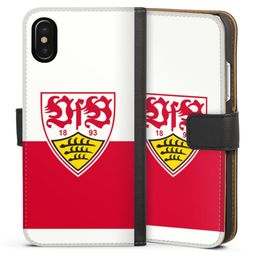 DeinDesign iPhone X Handy Klapph&uuml;lle Handyh&uuml;lle aus Kunst Leder schwarz Flip Case Vfb Stuttgart Logo Official Licensed Product Sideflip mit langer Lasche