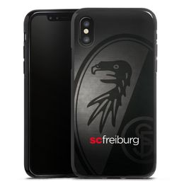 DeinDesign iPhone X Handy Silikon H&uuml;lle Case schwarz Handyh&uuml;lle Official Licensed Product Sc Freiburg Metallic Look