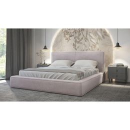 GRAINGOLD Polsterbett 180x200 Amaro - Samtstoff, modernes Design, dicker Schaum - Bett mit Lattenrost & Bettkasten - Rosa - Rosa