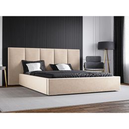 Graingold - Polsterbett 180x200 Lisbon - Doppelbett mit stilvoll massives Kopfteil - Bettkasten, Samtstoff & Lattenrost - Beige - Beige