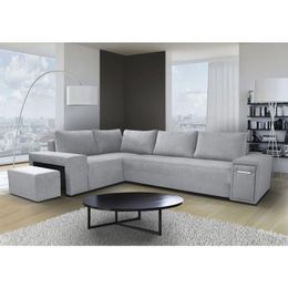 Sofa mit Schlaffunktion Kardo - Ecksofa mit Zwei Bettkasten, Samtstoff, Puff, Schublade - Eckcouch L-Form Links - Hellgrau - Hellgrau - Graingold