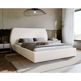 Polsterbett 180x200 Blossom - Bett mit Lattenrost & Bettkasten - Bouclé Stoff - Modern Schlafzimmerbett - Cremig - Cremig - Graingold
