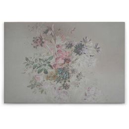 Leinwandbild Blumen 60 x 90 cm - Wandbild Grau Grün Floral - Keilrahmen Wohnzimmerdeko Wanddeko Wandgemälde - Grau, Grün