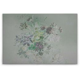 Leinwandbild Blumen 60 x 90 cm - Wandbild Grau Grün - Keilrahmen Floral Wohnzimmerdeko Wanddeko Wandgemälde - Grau, Grün