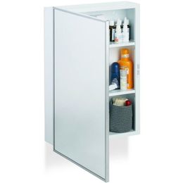 Spiegelschrank Bad, Hängeschrank, eintüriger Wandschrank aus Stahl, mit 3 Ablagen, hbt: 56x40,5x12,5 cm, weiß - Relaxdays