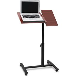 Laptoptisch höhenverstellbar, Laptopständer Holz, mit Rollen, drehbar, HxBxT: 95 x 60 x 40,5 cm, rot-braun - Relaxdays