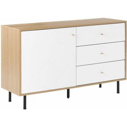 Beliani Sideboard Weiß Heller Holzfarbton mdf Platte Pulverbeschichtetes Metall Aluminium 77 x 118 x 40 cm Modern 3 Schubladen Mit Tür Wohnzimmer - Schwarz