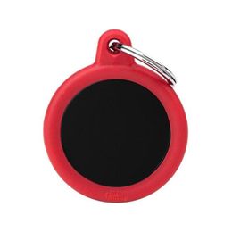 MyFamily Id Tag - Hushtag Collection - Aluminium Black Circle With Red Rubber
