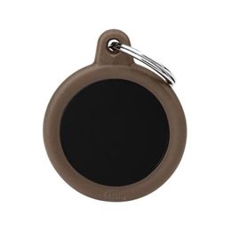 MyFamily Id Tag - Hushtag Collection - Aluminium Black Circle With Brown Rubber
