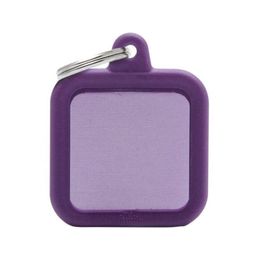 MyFamily Id Tag - Hushtag Collection - Aluminium Purple Square With Purple Rubber