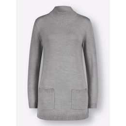 WITT Damen Longpullover mit Stehkragen, steingrau-meliert, Gr&ouml;&szlig;e 46