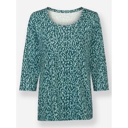 WITT Damen Print-Shirt mit Dreiviertel-&Auml;rmeln, petrol-bedruckt, Gr&ouml;&szlig;e 54