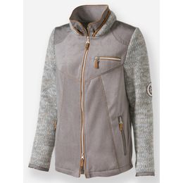 WITT Damen Fleecejacke im Mix aus Fleece und Strick, taupe-ecru-meliert, Gr&ouml;&szlig;e 42