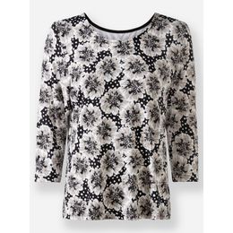 WITT Damen Print-Shirt mit Bl&uuml;ten-Dessin, schwarz-sesam-bedruckt, Gr&ouml;&szlig;e 38