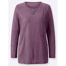 sheego Gro&szlig;e Gr&ouml;&szlig;en Langarmshirt in angerauter Qualit&auml;t, violett-schwarz-meliert, Gr&ouml;&szlig;e 48 - Damen