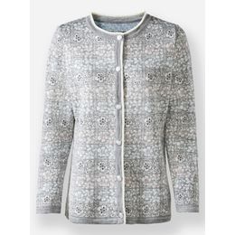 WITT Damen Strickjacke mit Intarsien-Muster, steingrau-ecru-gemustert, Gr&ouml;&szlig;e 38
