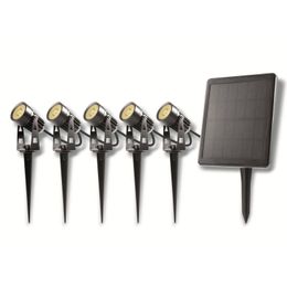 BOLD LIGHTING LED Solar-Gartenleuchten-Set Simon, 5x 1 W, 70 lm, 3000 K, IP65, schwarz
