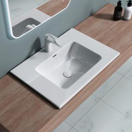 70x48x14 cm Design Einbauwaschbecken Col02 aus Gussmarmor Waschbecken Waschtisch Handwaschbecken - weiß - Doporro