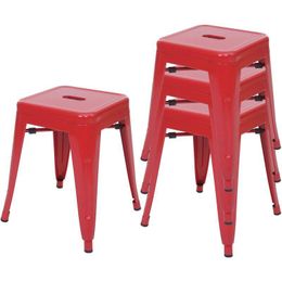 4er-Set Hocker HHG 787, Metallhocker Sitzhocker, Metall Industriedesign stapelbar rot - red